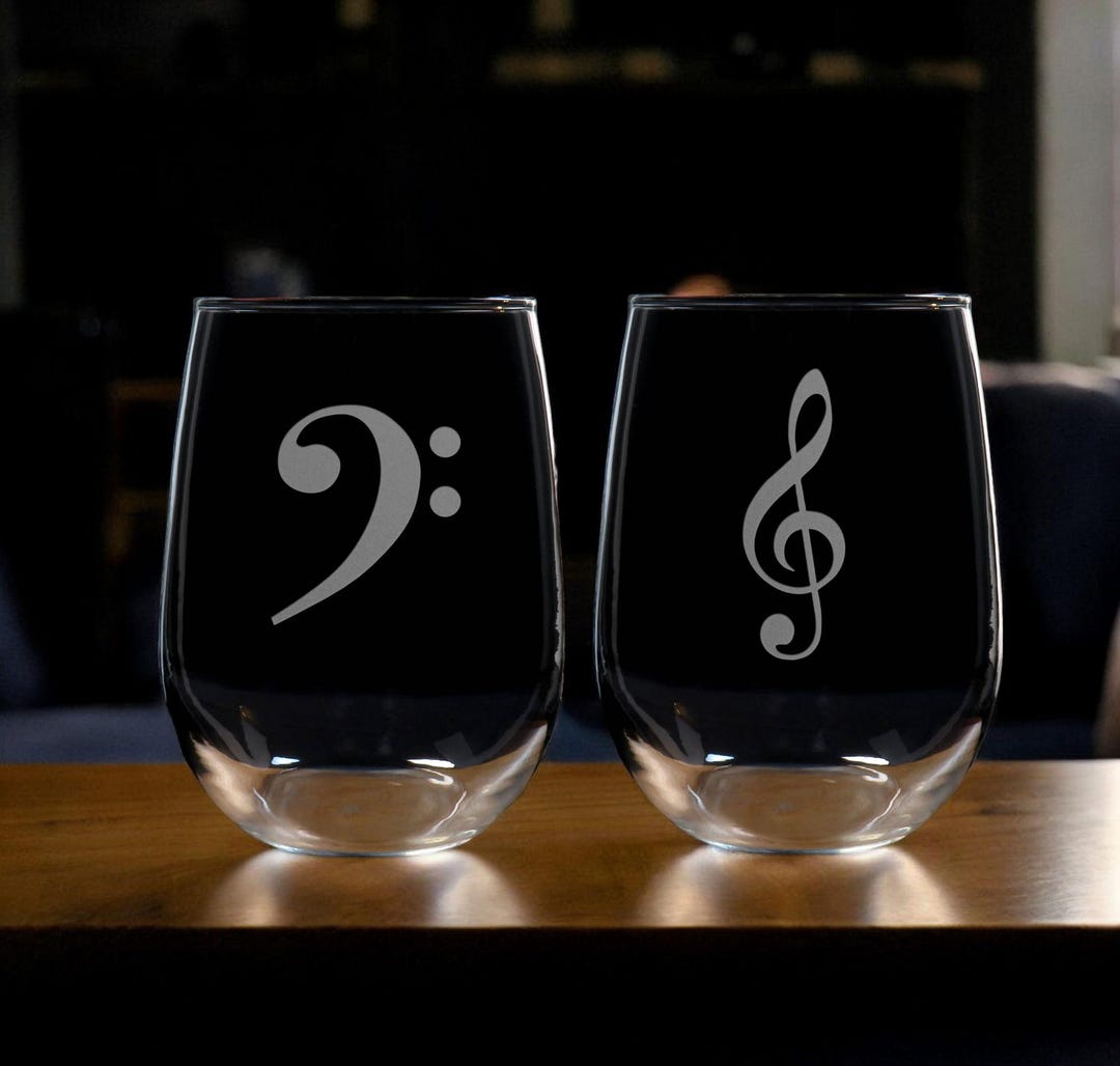 Treble Clef, Bass Clef - Music 17oz Stemless Wine Glasses - Set of 2 ...