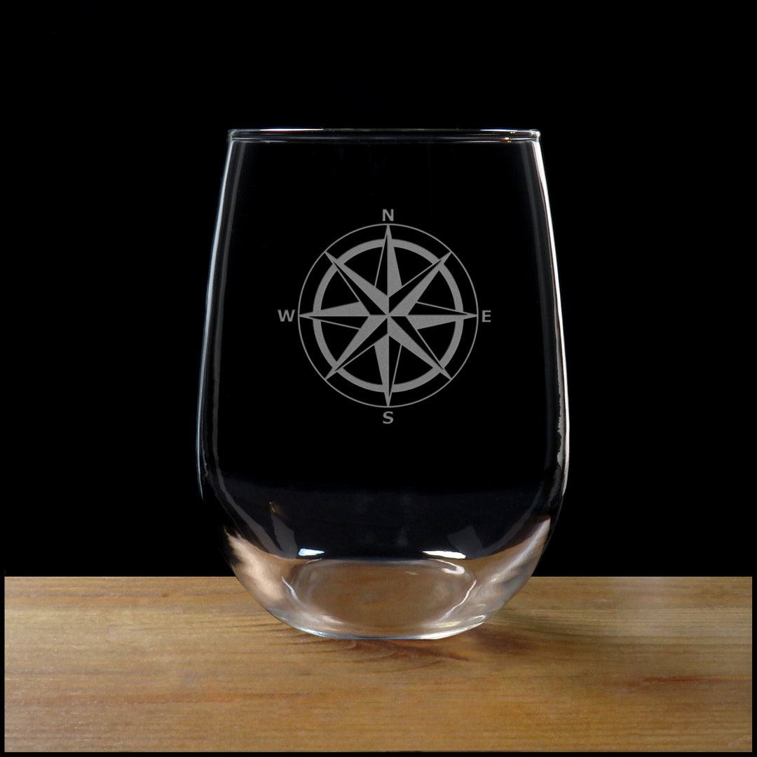 Compass Rose Stemless Wine Glass - Free Personalization - Nautical ...
