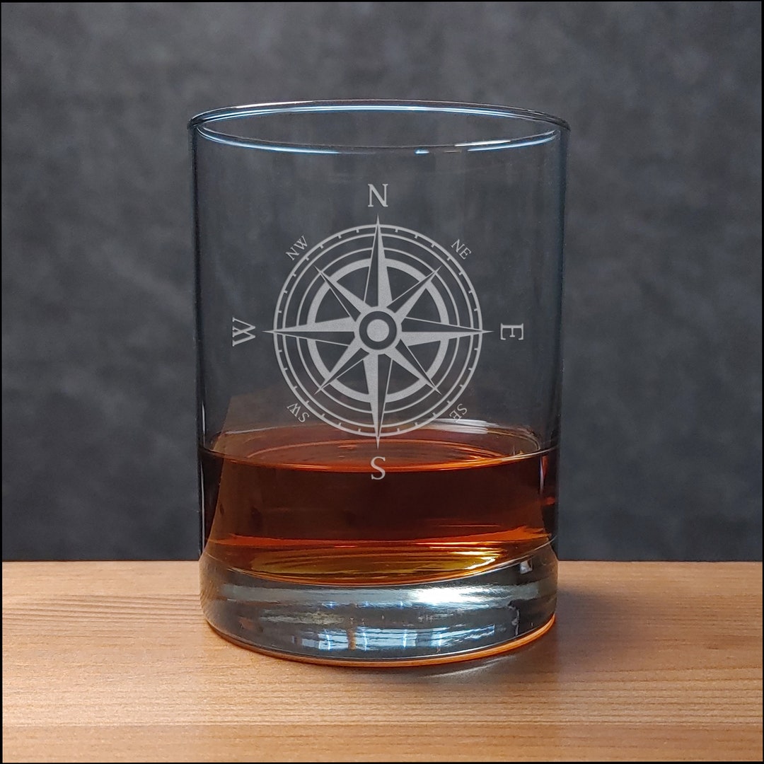Compass Rose 13oz Engraved Whiskey Glass - Free Personalization ...