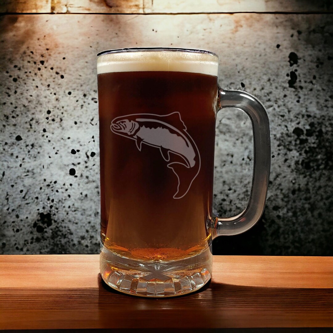 16oz Salmon Etched Beer Mug - Fishing Enthusiast's Personalized Gift ...
