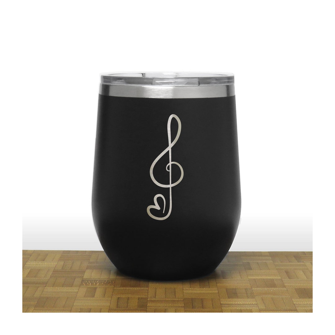 Treble Clef With Heart 12oz Engraved Insulated Stemless Wine Tumbler ...