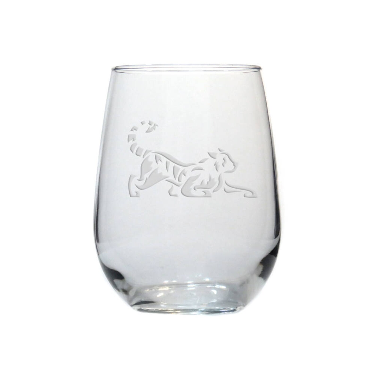 Tiger Etched Stemless Wine Glass Free Personalization Etsy