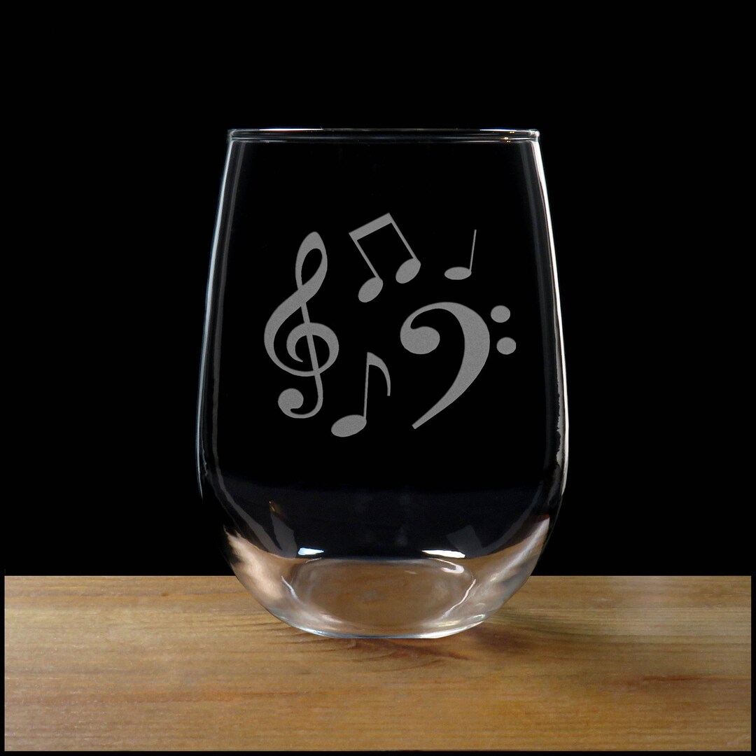 Music Notes Stemless Wine Glass - Free Personalization - Musician ...