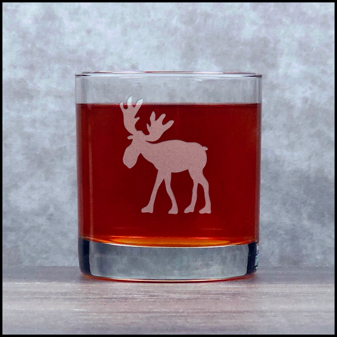 Moose Engraved 11oz Whiskey Glass Free Personalization Whimsical Moose ...