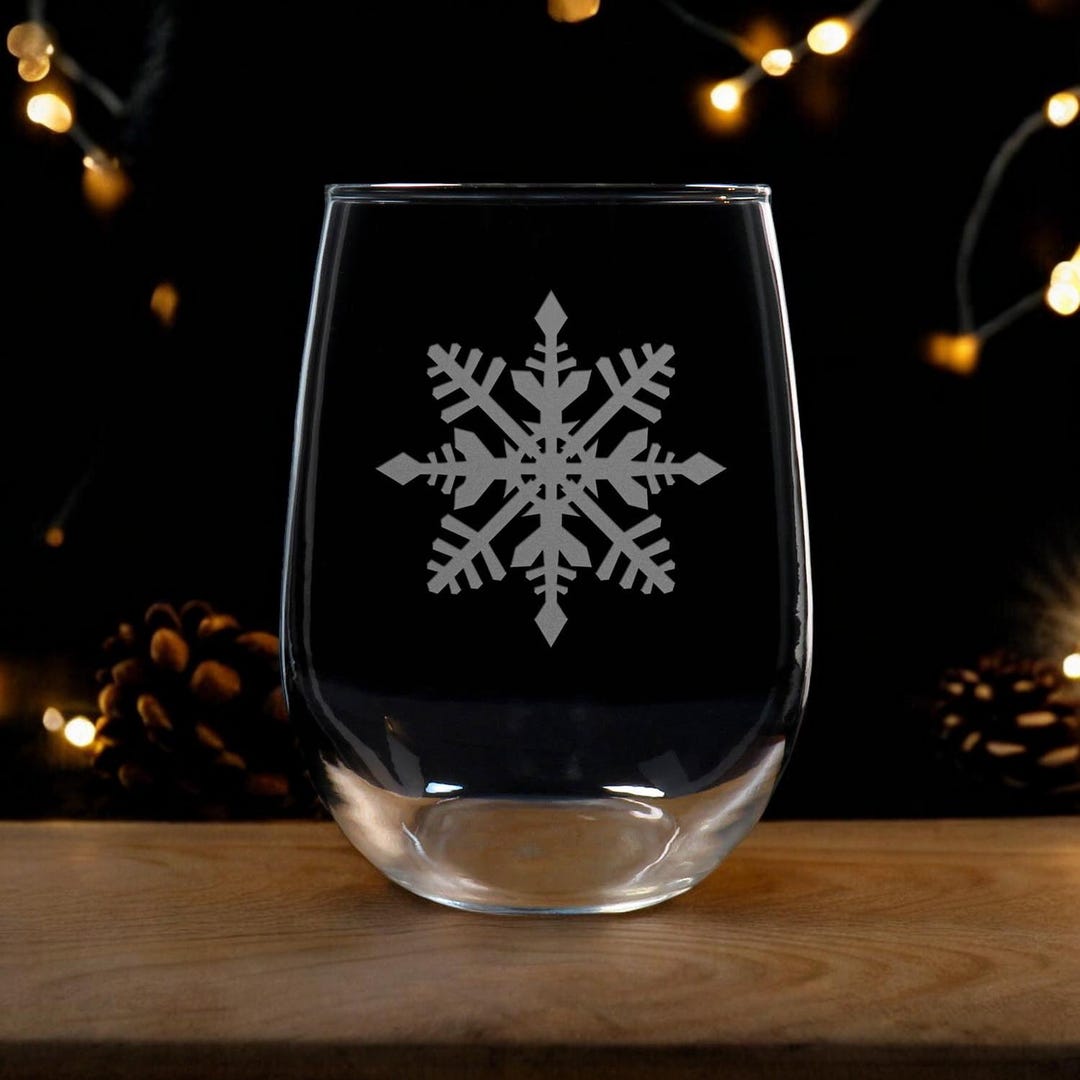 Snowflake Etched 17oz Stemless Wine Glass Design 3 Engraved ...
