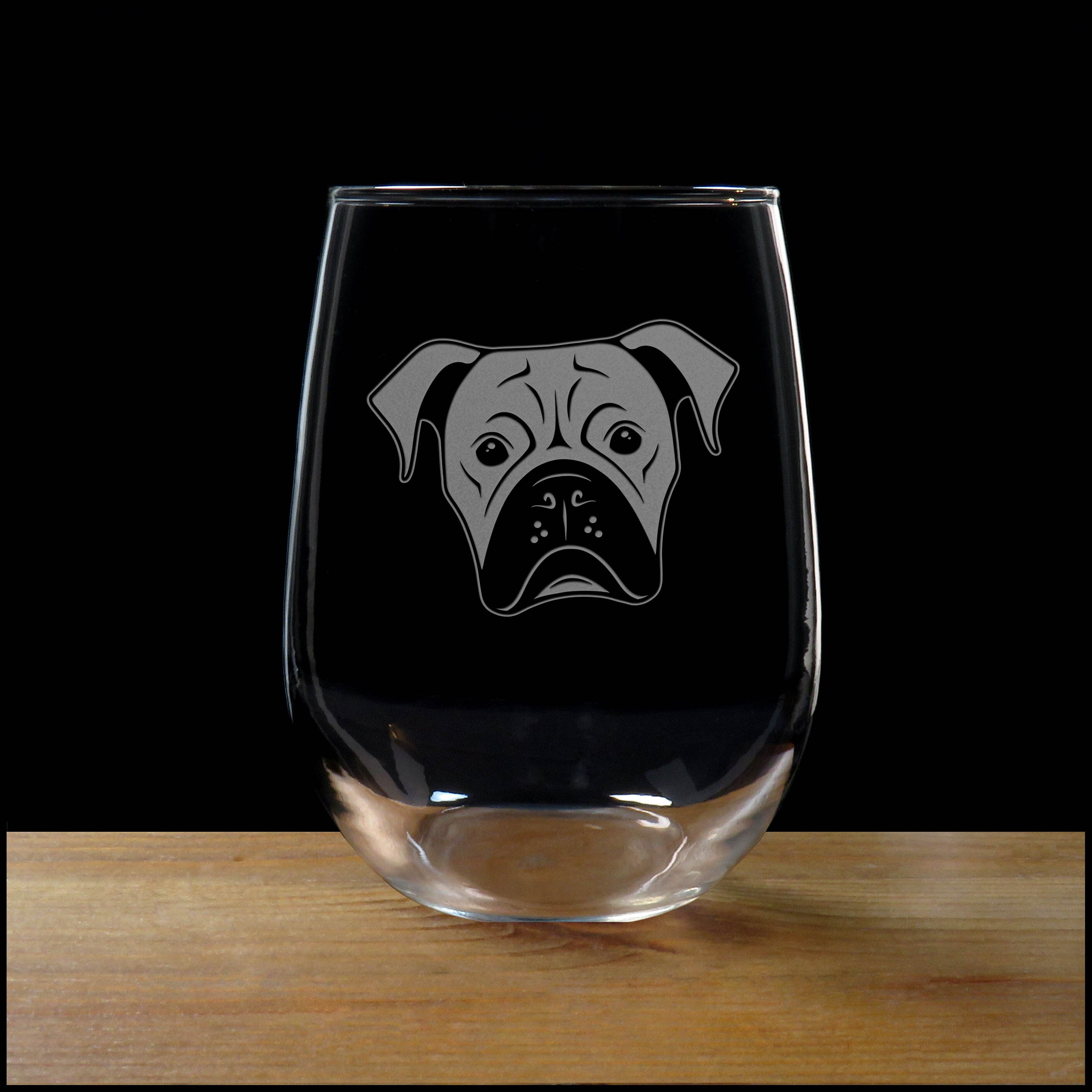 Boxer Dog Face Etched Stemless Wine Glass Free - Etsy