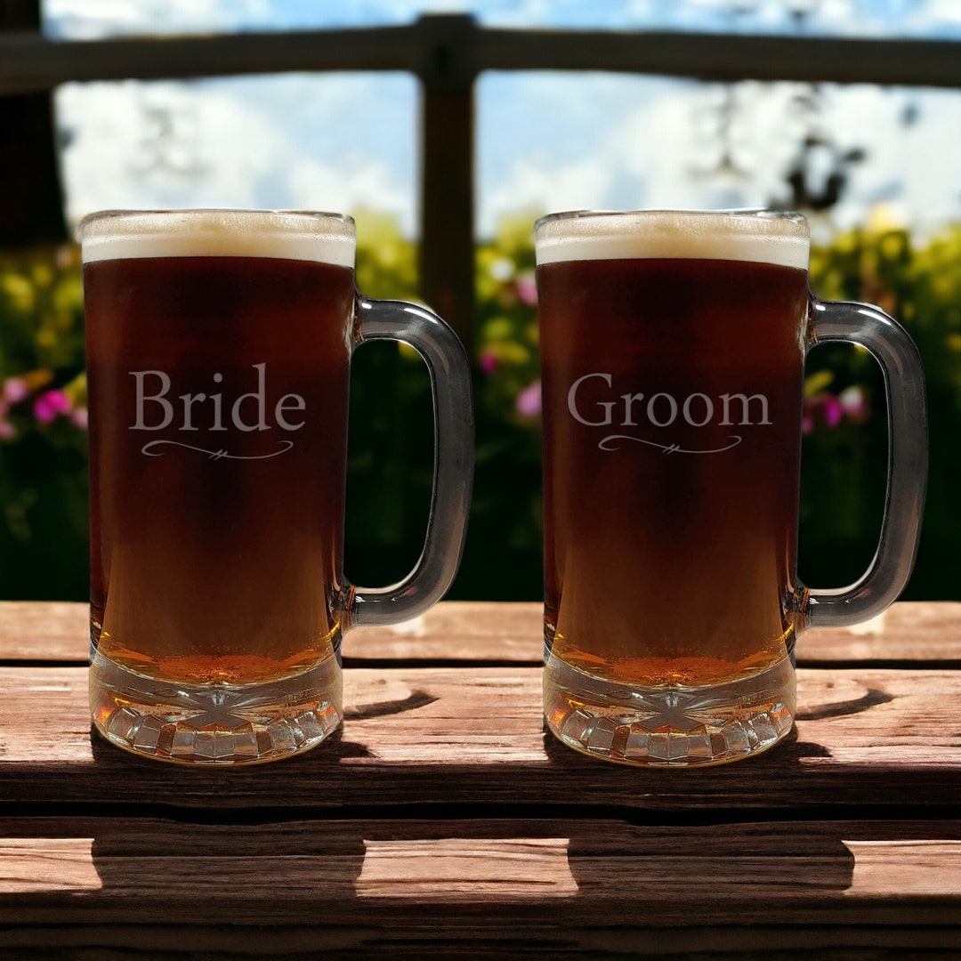 Bride and Groom Beer Mugs - Set of 2 - Perfect Wedding Gift for Beer ...