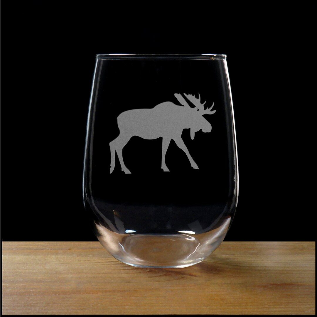 Moose Stemless Wine Glass - Design 4 - Free Personalization - Animal ...
