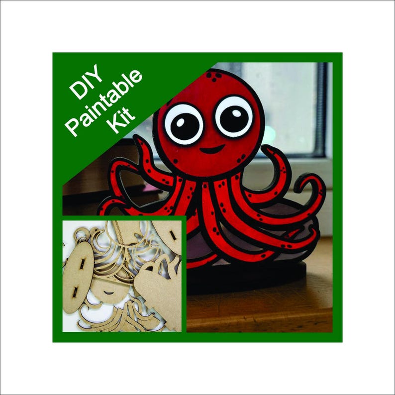 DIY Octopus Paint Kit - Laser Cut MDF Wood Craft - Shelf Sitter ...