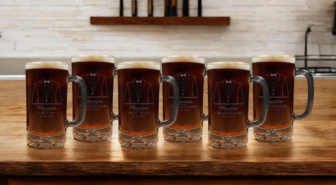 Groom Wedding Party Beer Mug With Tuxedo Design - Set of 6 ...