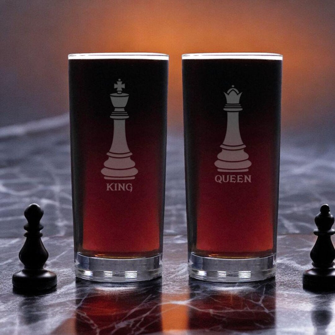 Chess Glass Tumbler - King and Queen, Set of 2 - Free Personalization ...