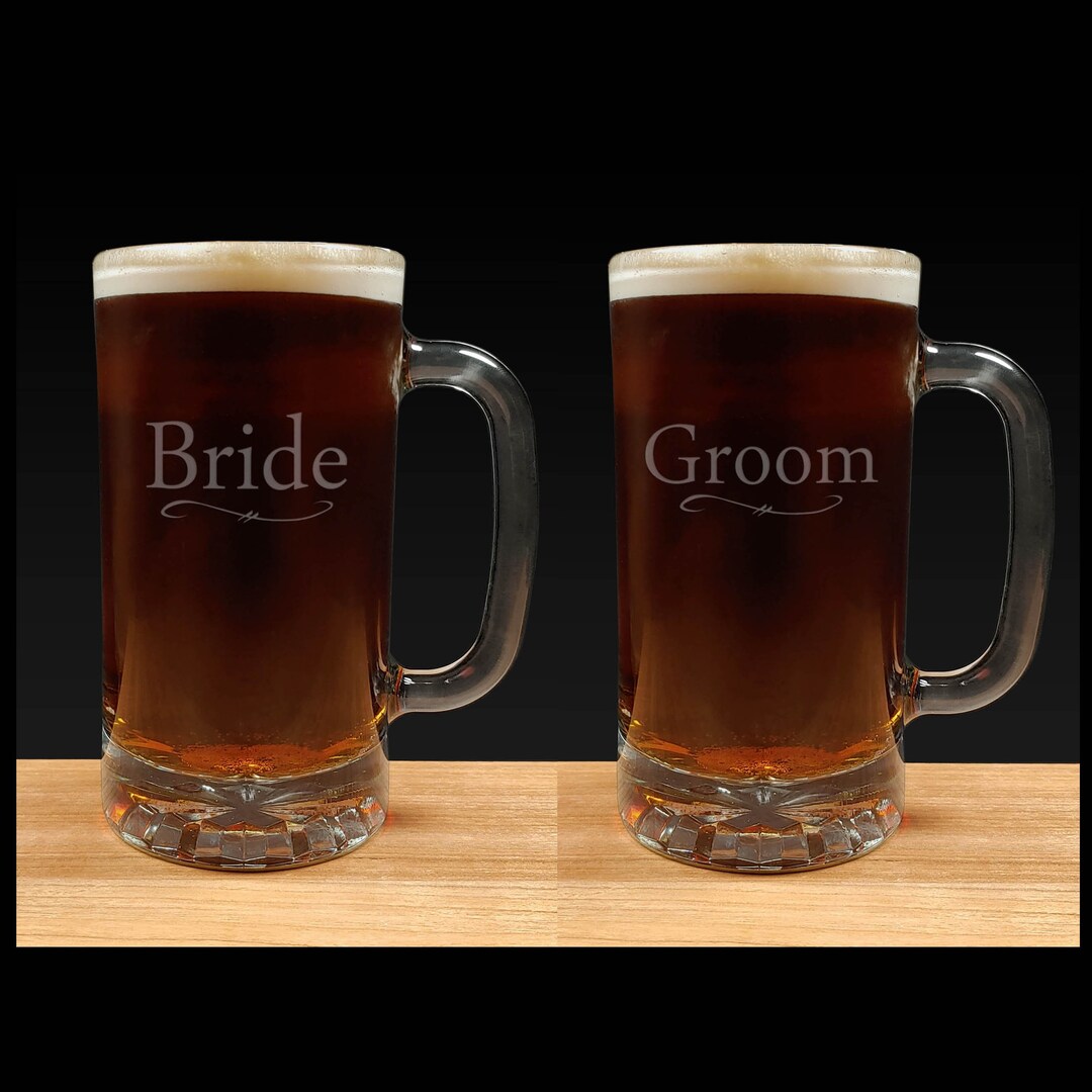 Bride & Groom Beer Mugs Set of 2 Free Personalization - Etsy