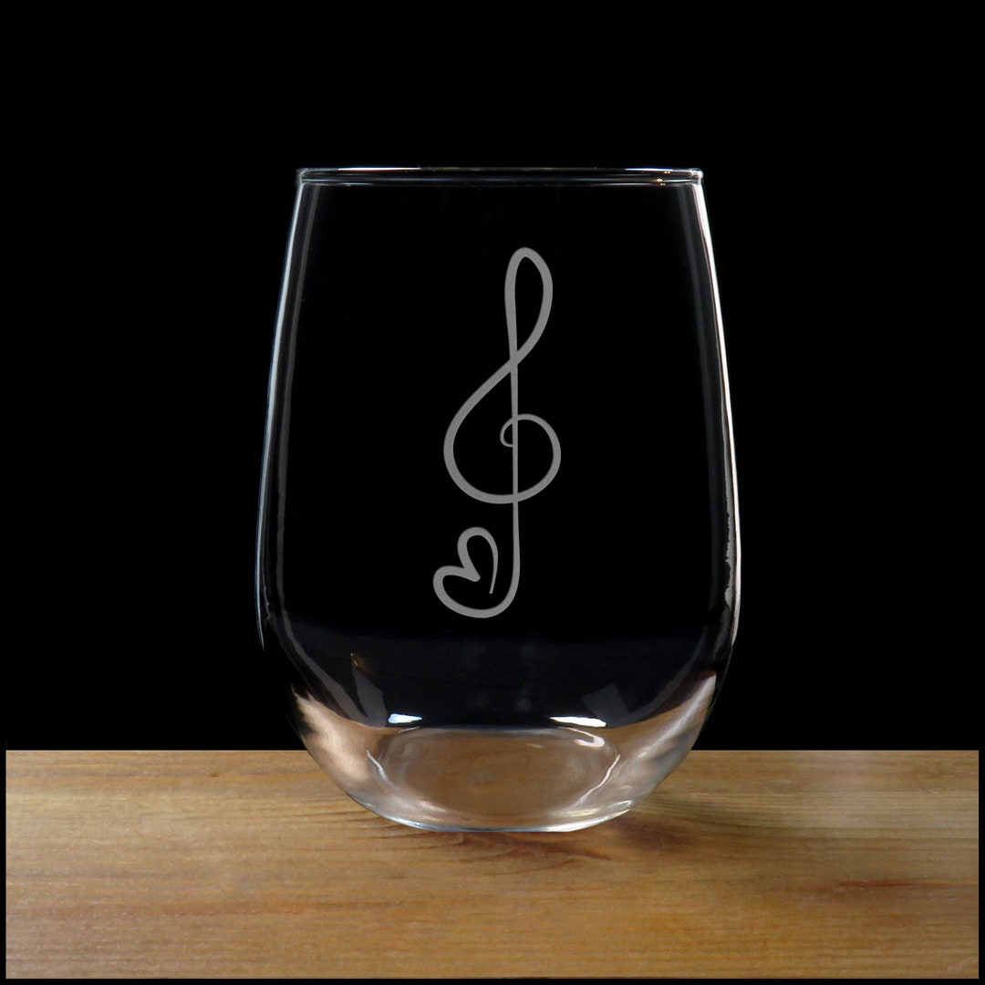 Treble Clef With Heart Stemless Wine Glass - Free Personalization ...