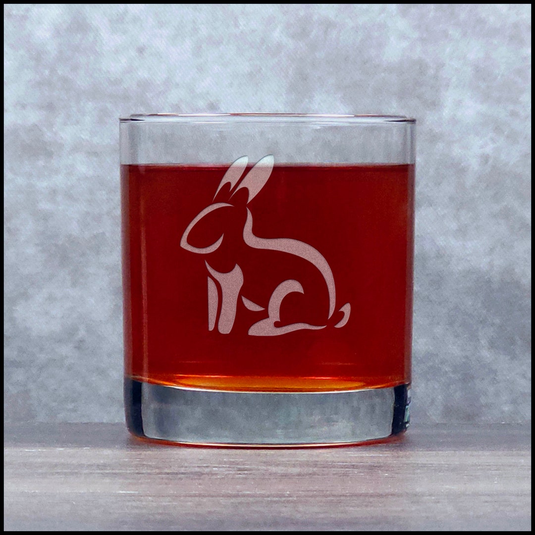 Sitting Rabbit Engraved 11oz Whiskey Glass - Deeply Etched Rocks Glass ...