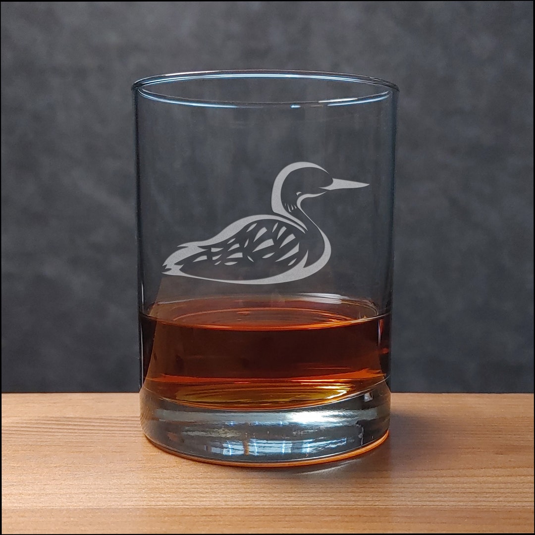 Loon Engraved 13oz Whiskey Glass - Free Personalization - Etched Bird ...