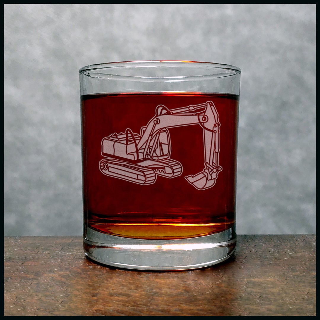 Excavator Engraved 11oz Whiskey Glass - Deeply Etched Whiskey Glass ...
