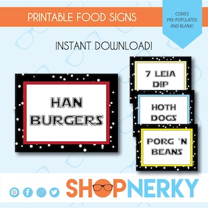 Star Wars Inspired Punny Food Signs Pre-populated and Blank - Etsy