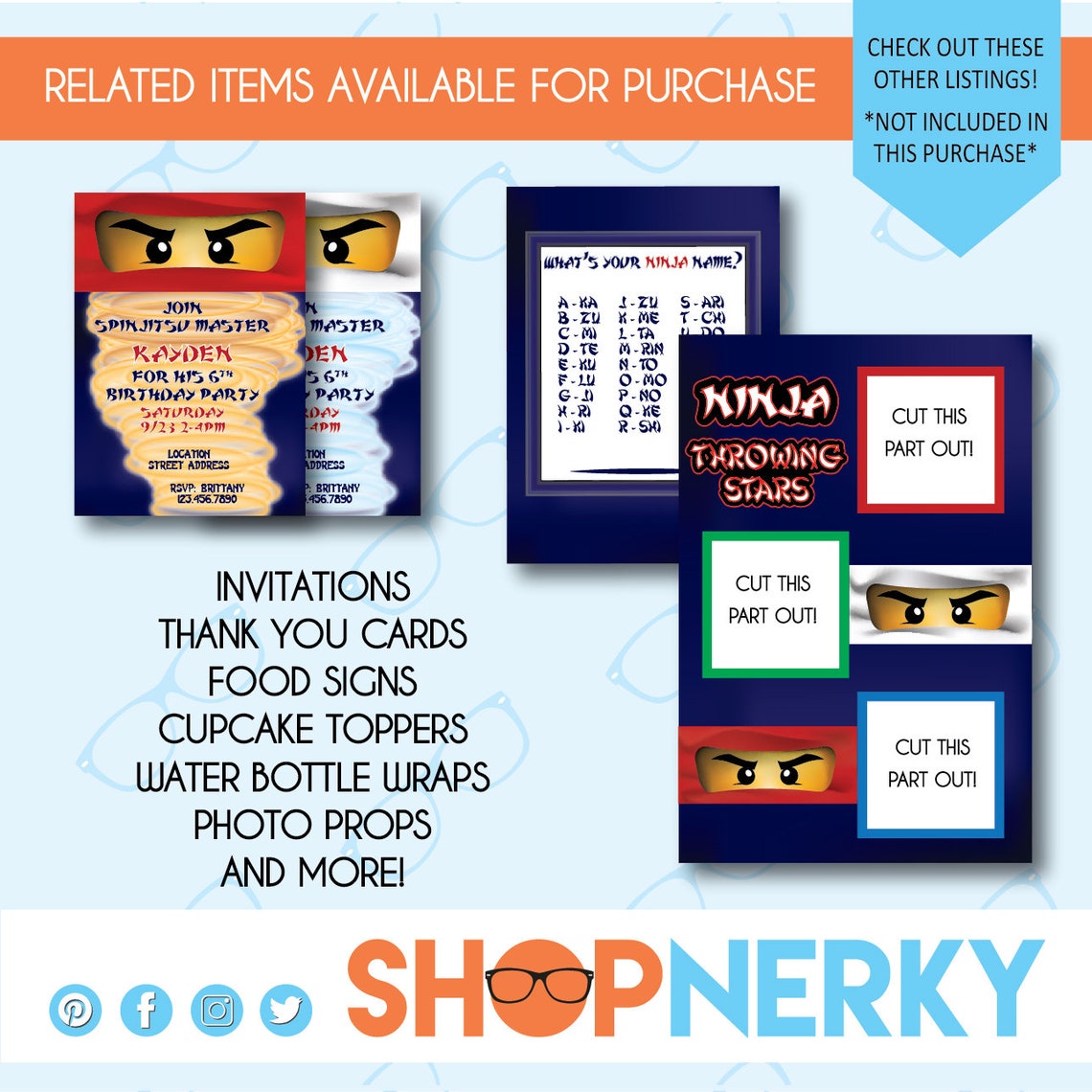 Ninja Printable Thank You Cards Red White Green and Blue | Etsy