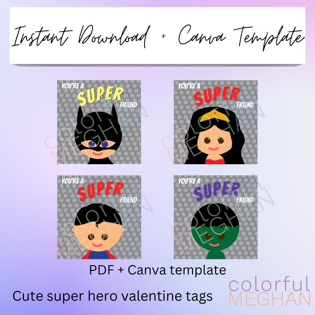 INSTANT DOWNLOAD Cute Super Hero Valentine's Printable Card | Printable ...