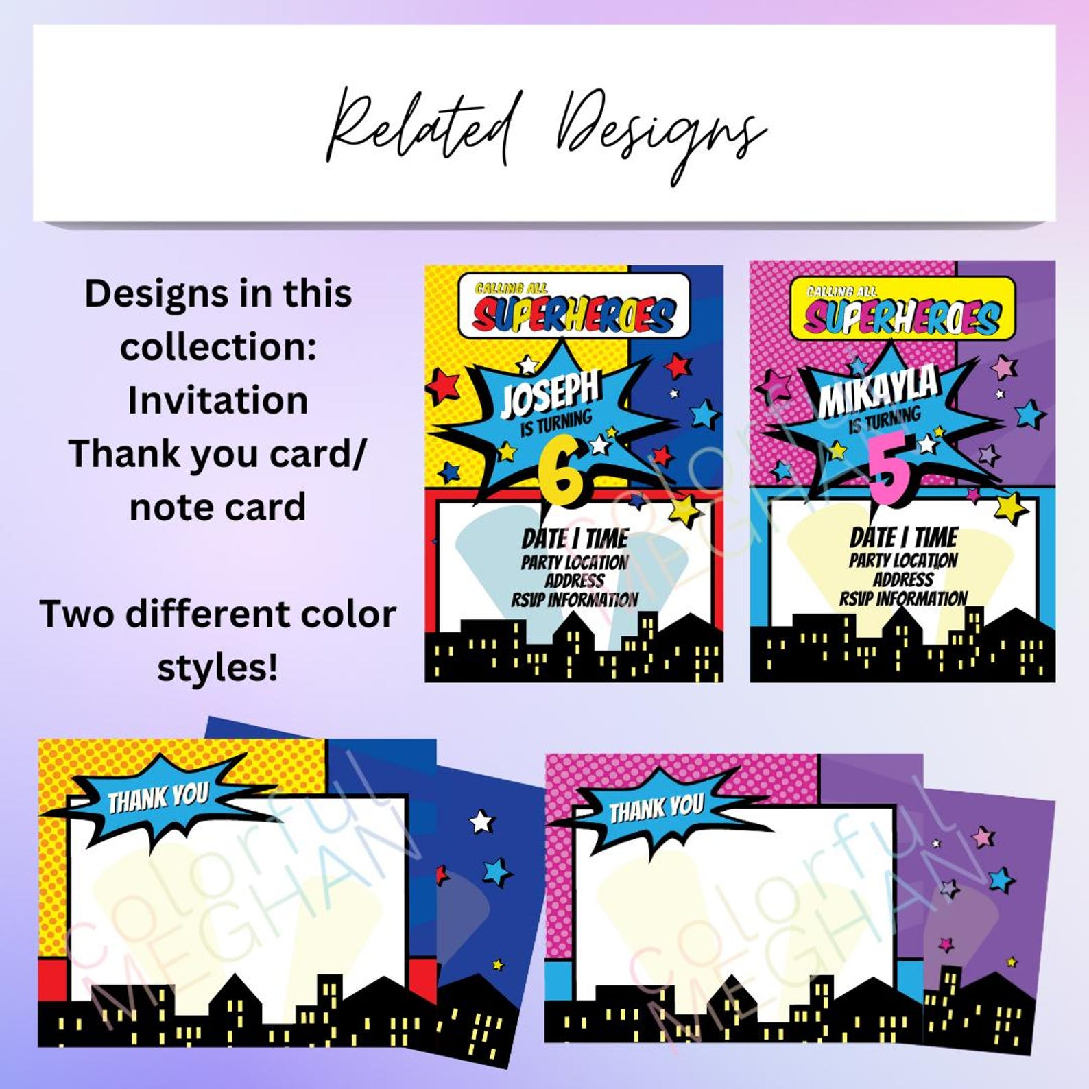 PRINTABLE Superhero Themed Thank You Card | Pink and Purple | Instant ...