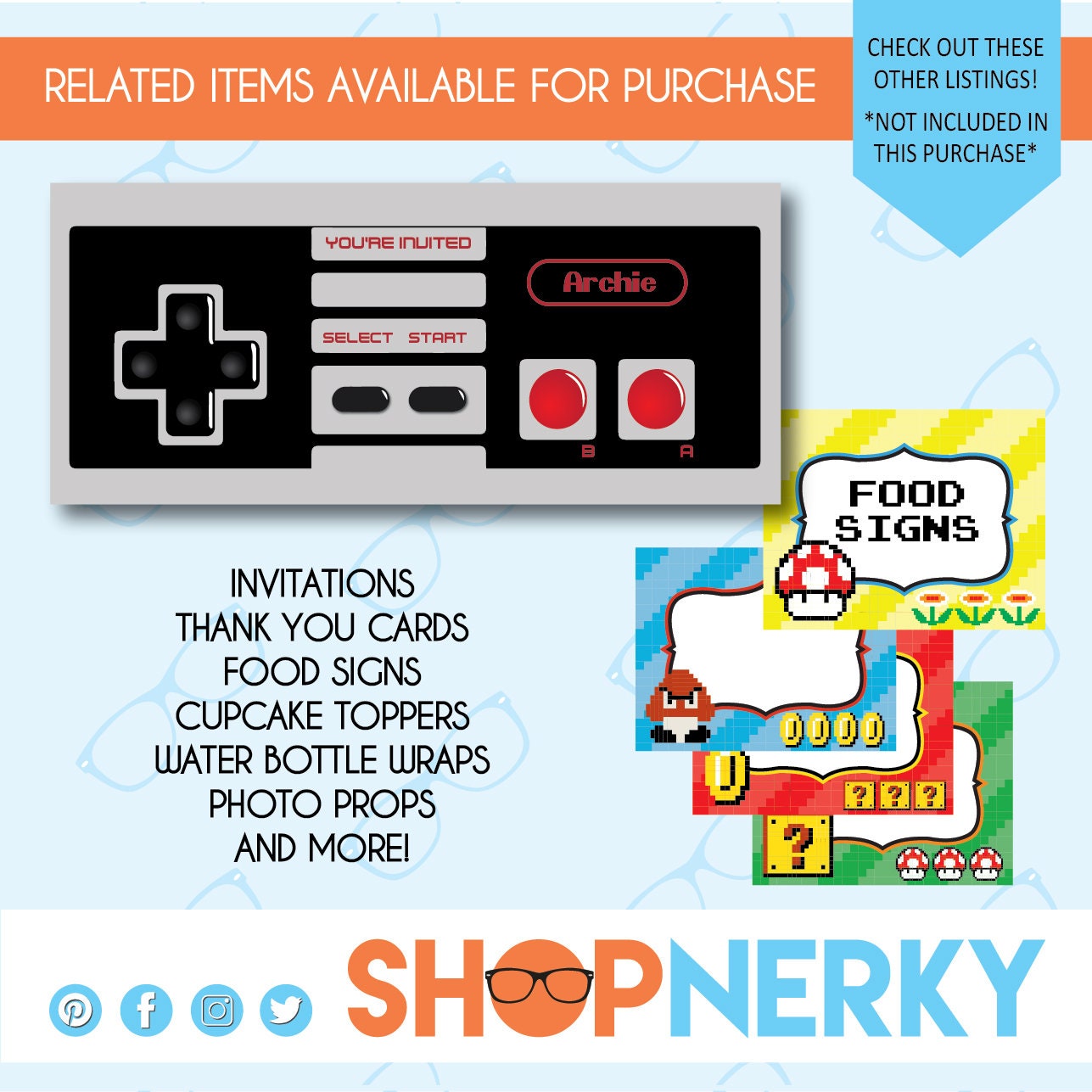 PRINTABLE Super Mario 8-bit Thank You Card Instant Download - Etsy