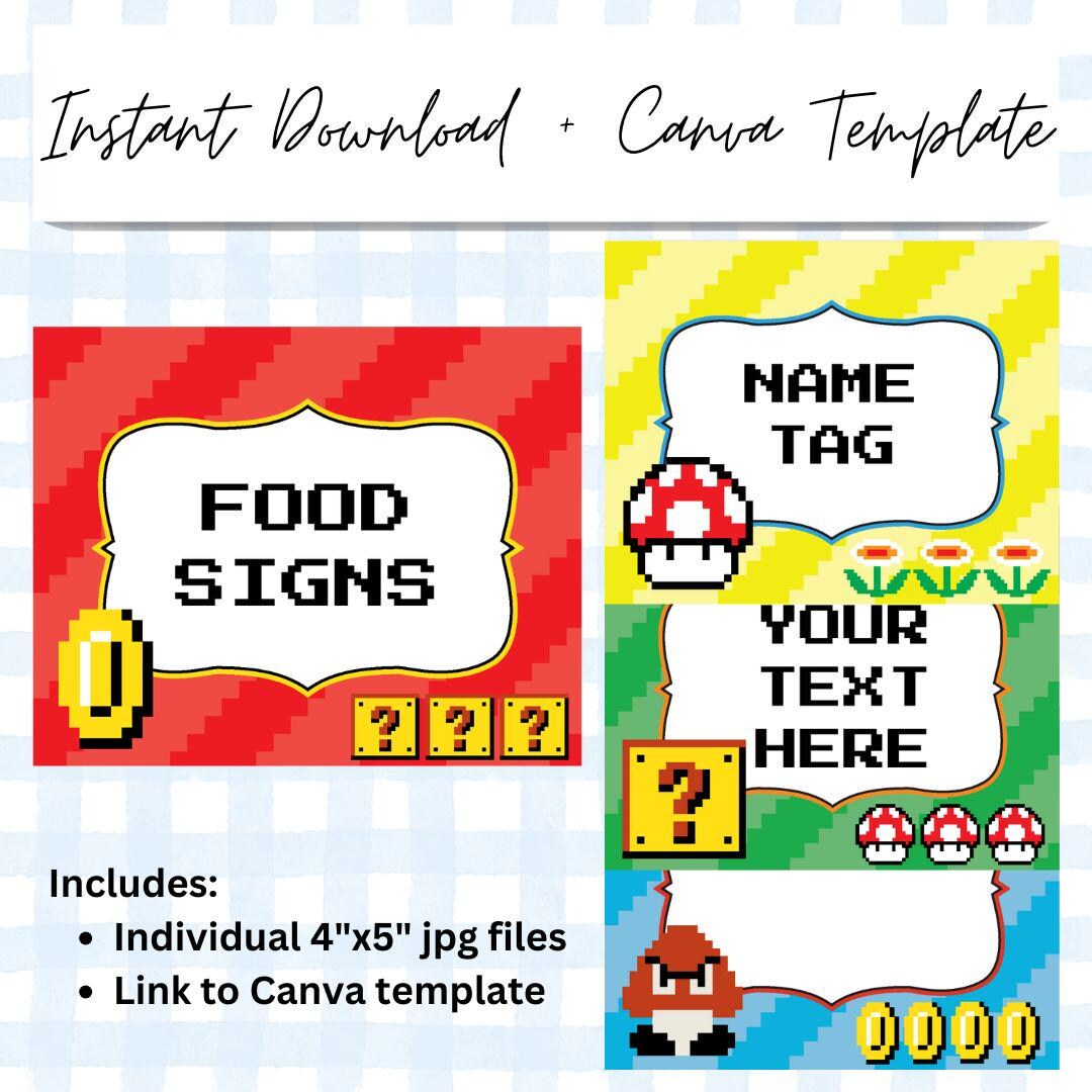 Instant Download + Canva Template | 8-bit Video Game Themed Food or ...