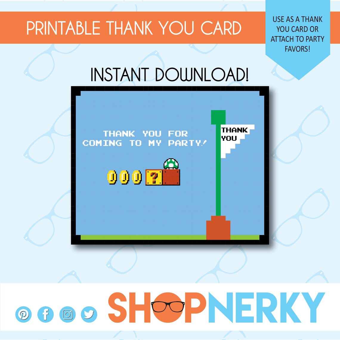PRINTABLE Super Mario 8-bit Thank You Card Instant Download - Etsy