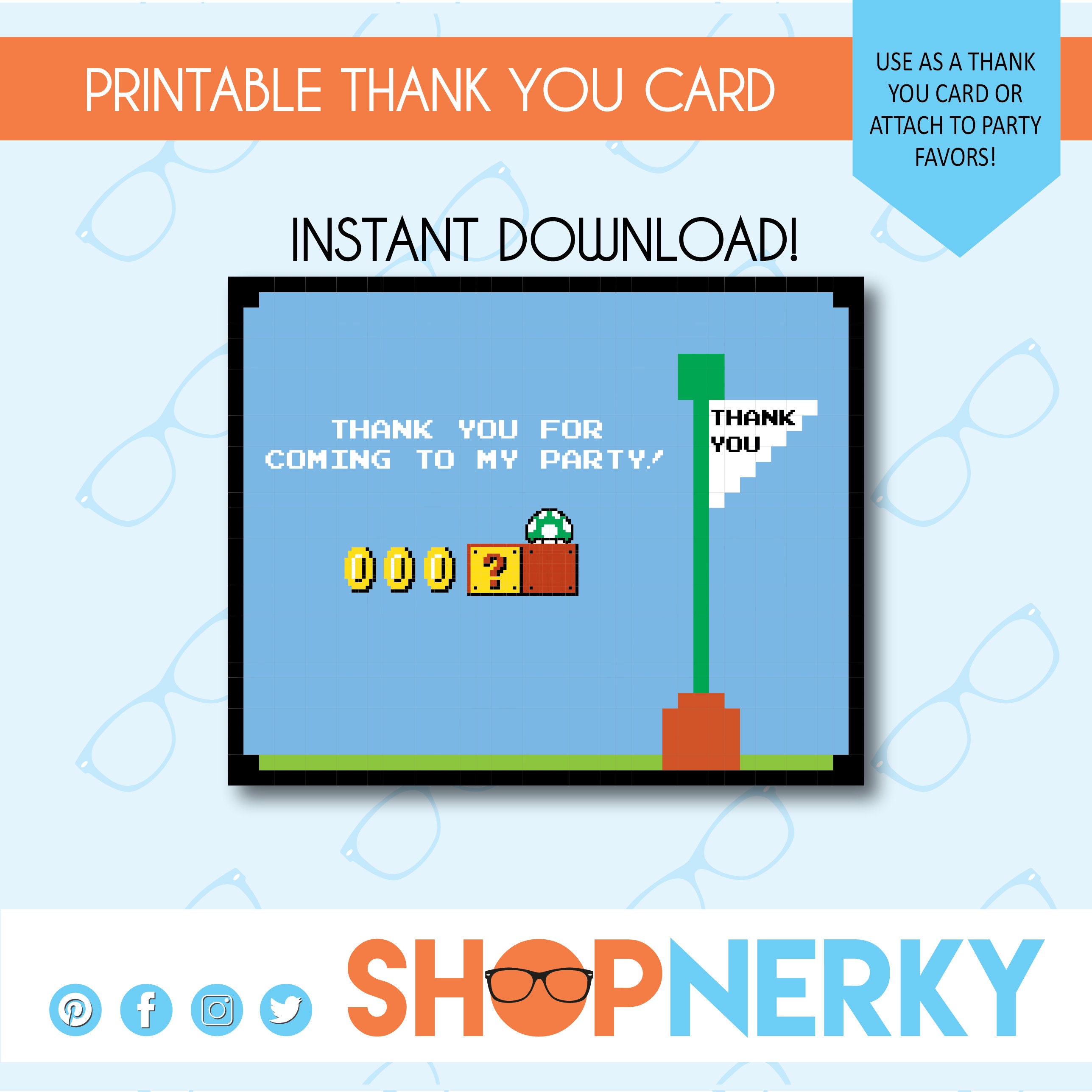 PRINTABLE Super Mario 8-bit Thank You Card Instant Download - Etsy