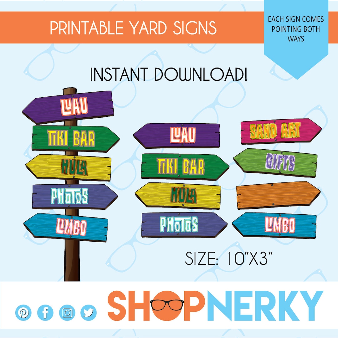 Luau Party Signs Beach Theme, Hawaiian, Wooden Look PRINTABLE Yard ...