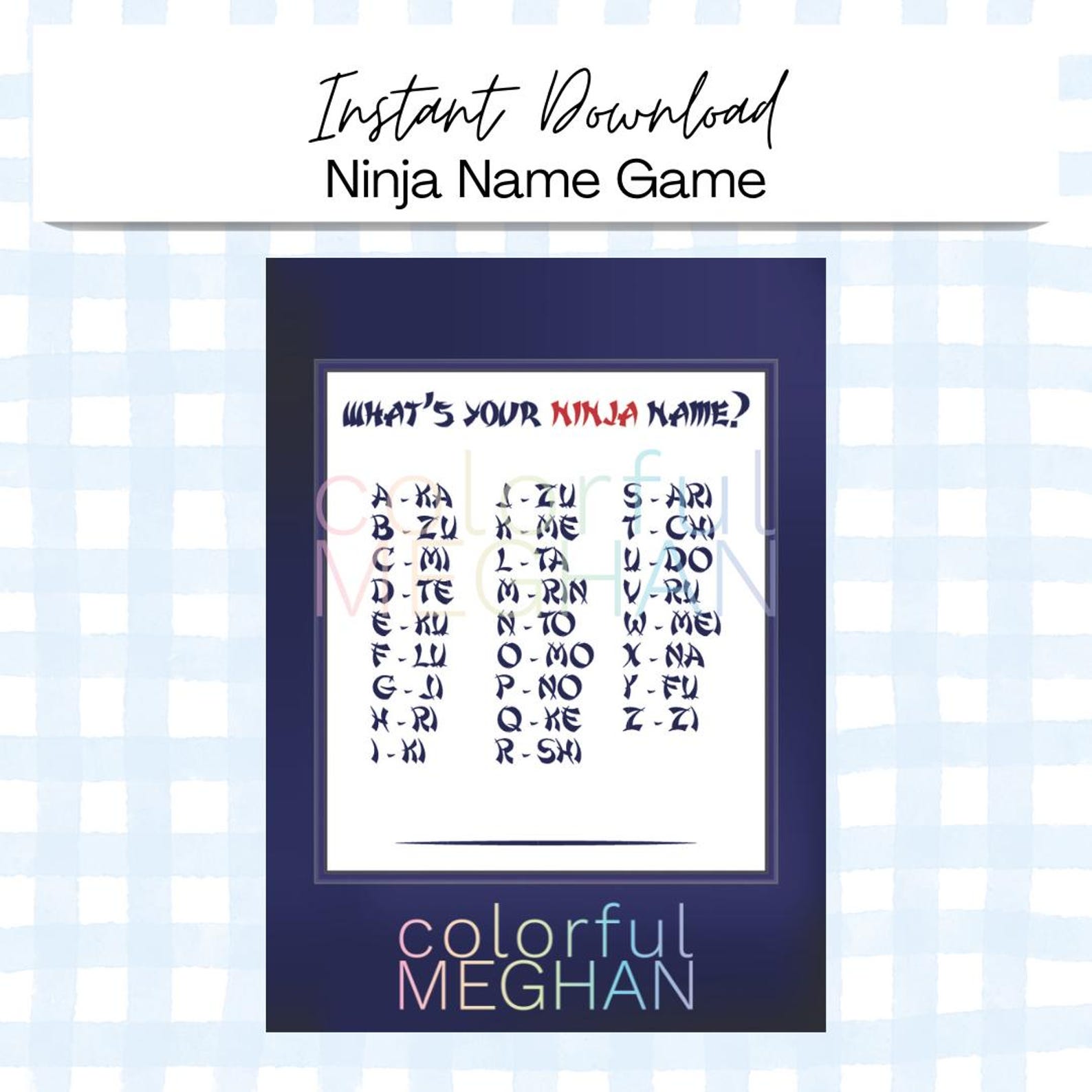 PRINTABLE Ninja Name Game - Perfect for Ninjago or Ninja Themed Party ...