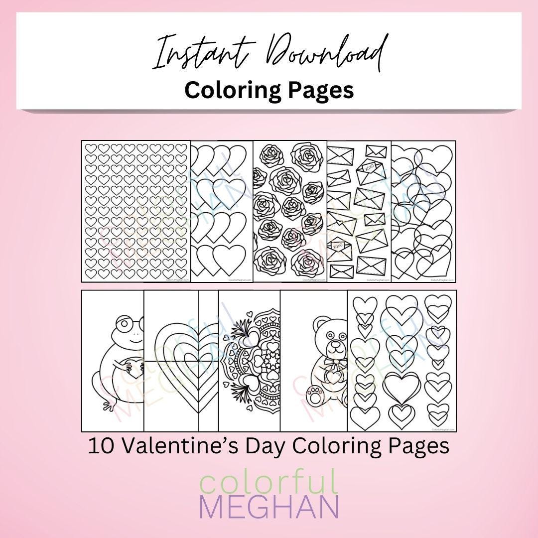 PRINTABLE Valentine's Day Coloring Pages | 10-page PDF | Instant ...