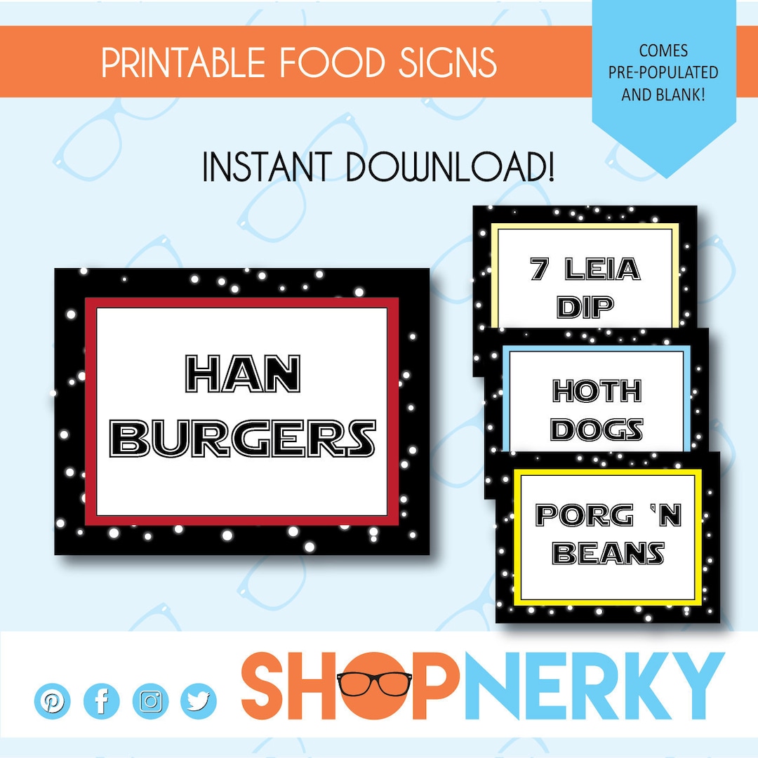 Star Wars Inspired Punny Food Signs Pre Populated And Blank Etsy