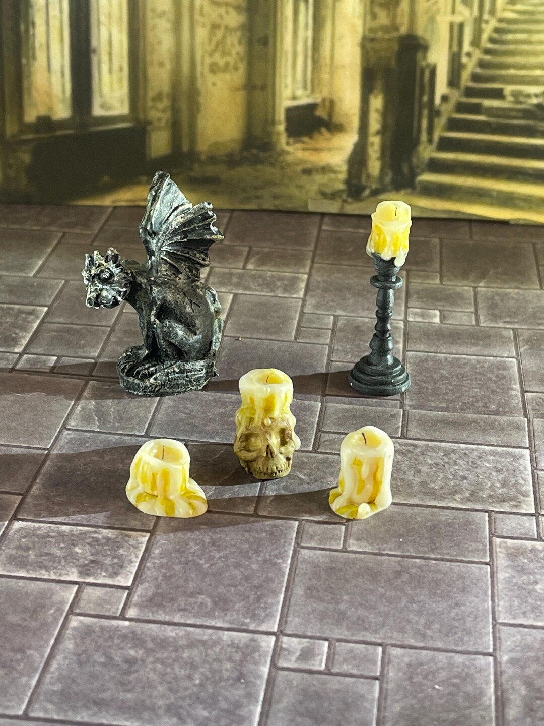 Dollhouse, Candles, Pedestal Skull Miniature, Spooky, Witch, Wizard ...