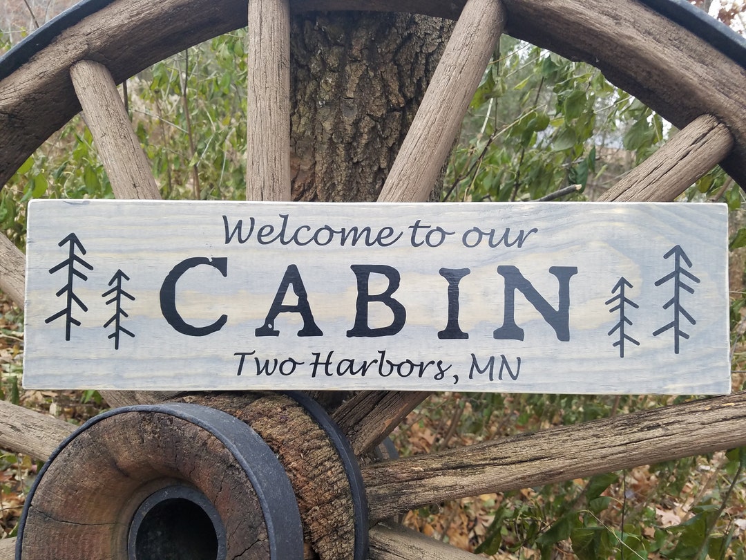 Custom Cabin Sign Cabin Location Sign Wood Cabin Sign Personalized ...