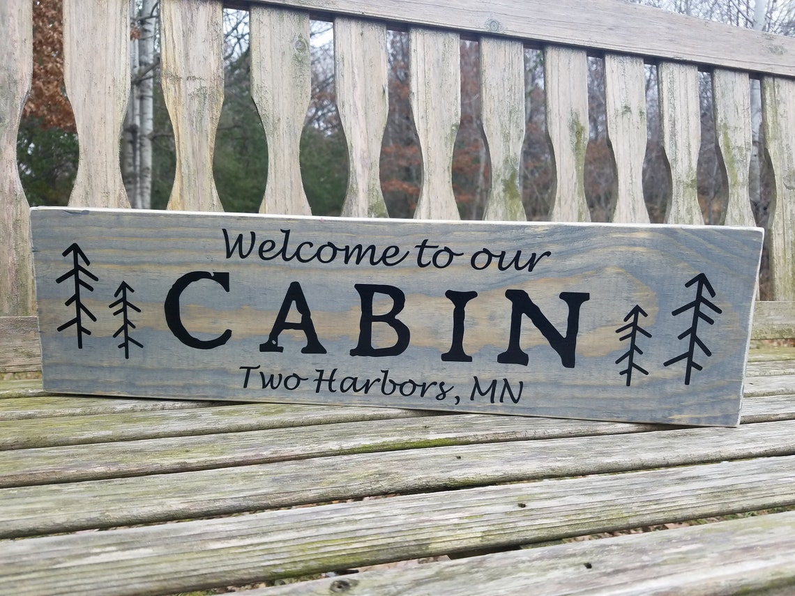 Custom Cabin Sign Cabin Location Sign Wood Cabin Sign Personalized ...