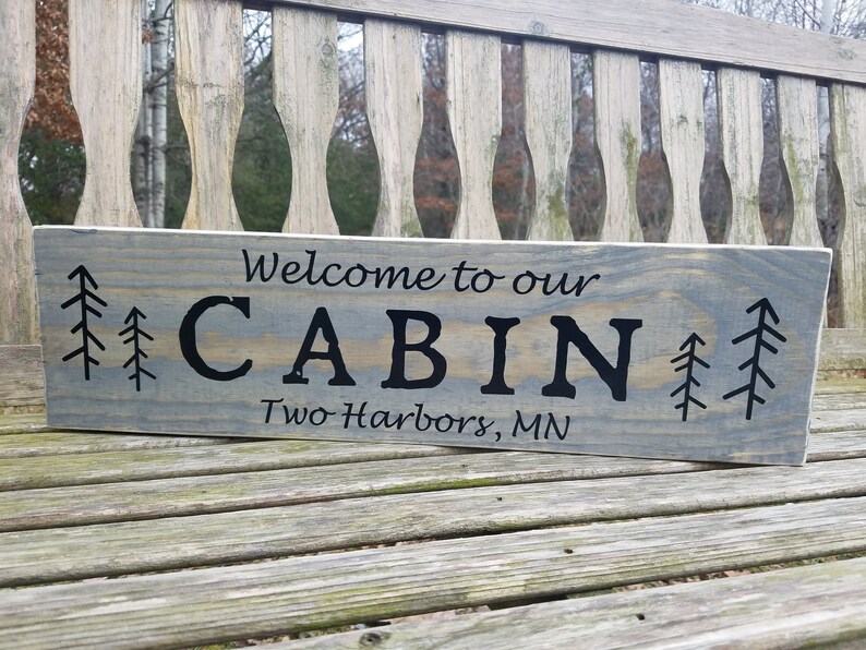Custom Cabin Sign Cabin Location Sign Wood Cabin Sign Personalized ...