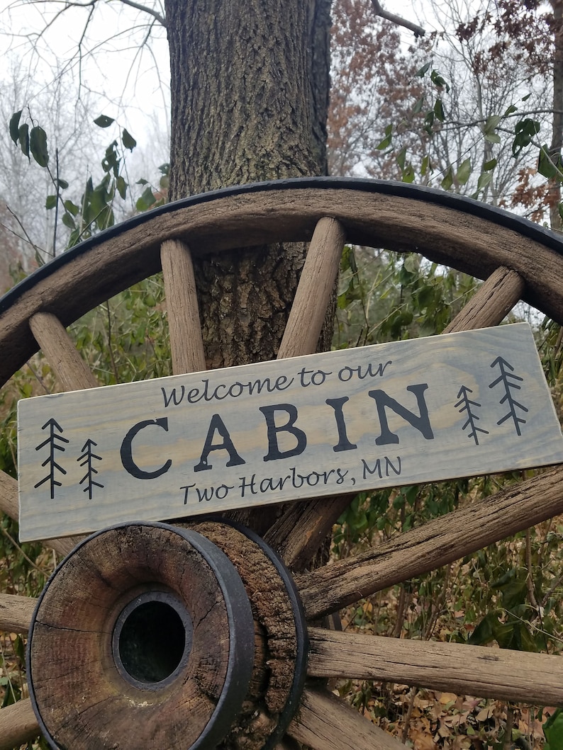 Custom Cabin Sign Cabin Location Sign Wood Cabin Sign Personalized ...