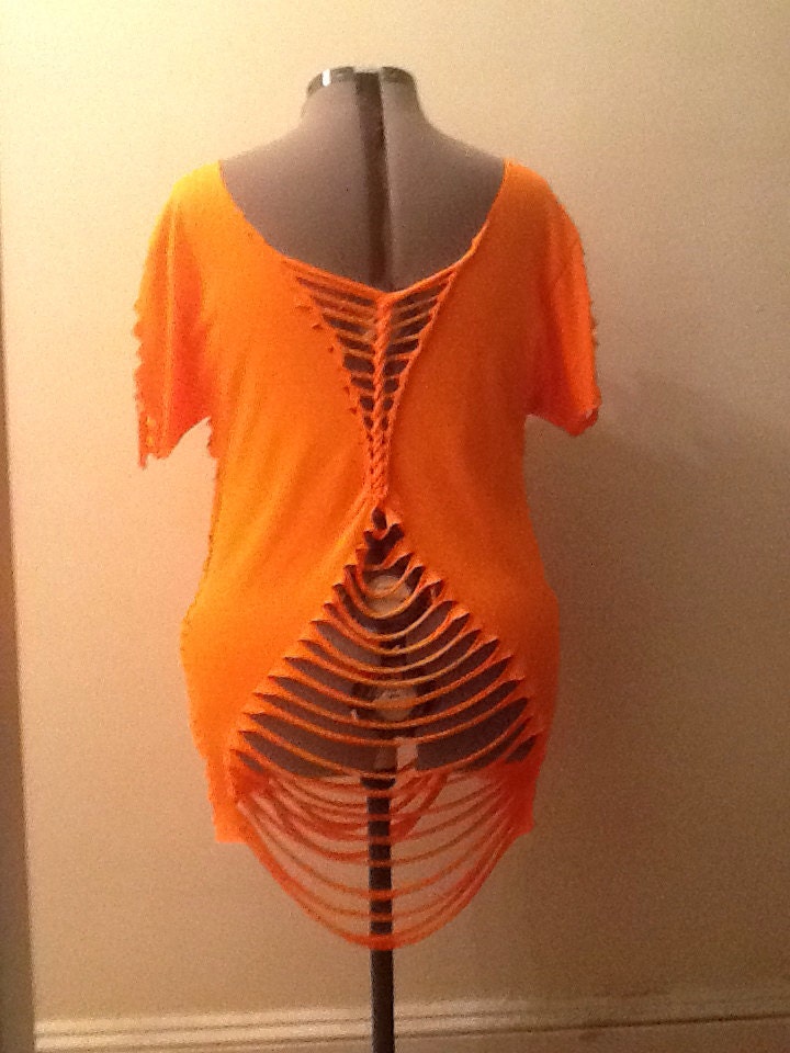 Orange V Shaped Weaved Cut up Shirt - Etsy