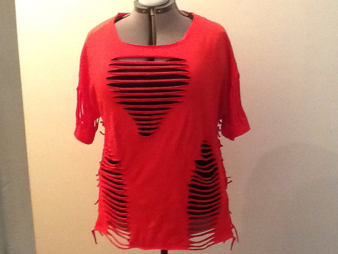 Red V Shape Cut up Shirts - Etsy