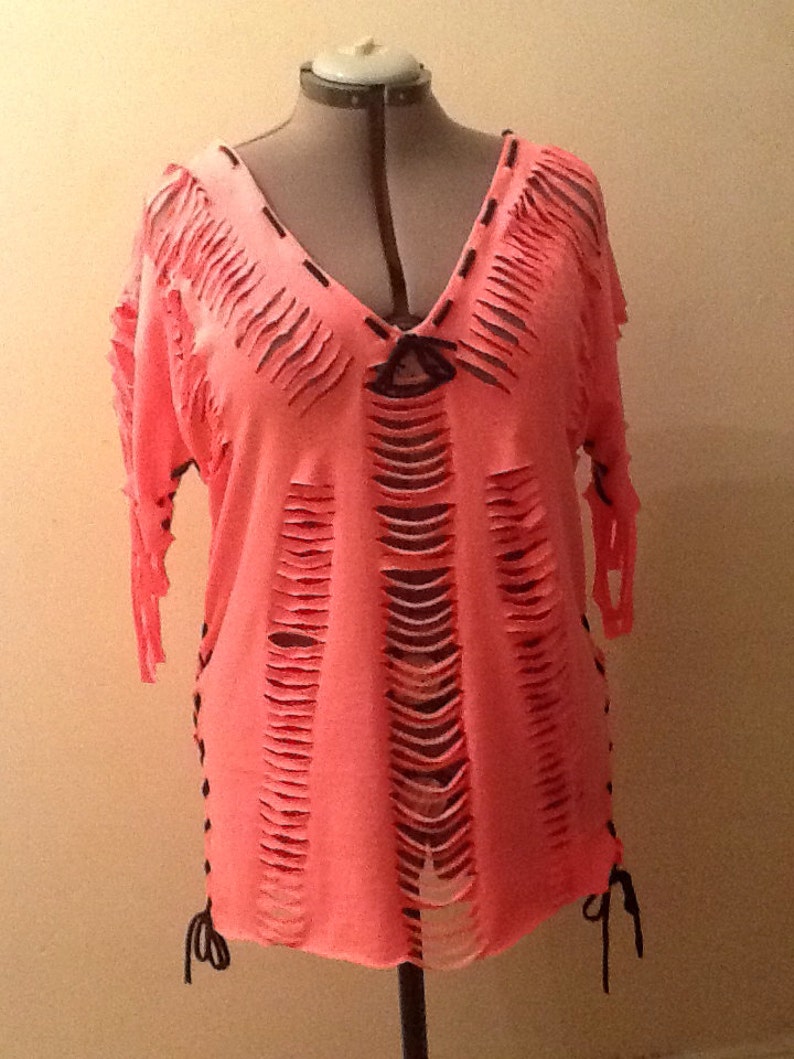 Pretty Pink Cut up T Shirt Lace With Black String - Etsy