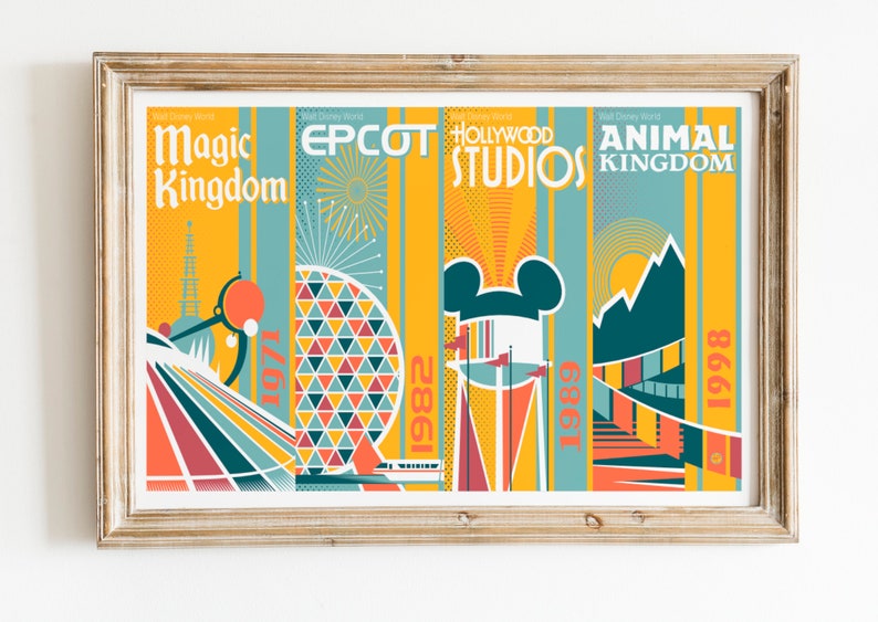 WDW Park Opening Print | Disney Print | Art Deco Modern | Magic Kingdom ...