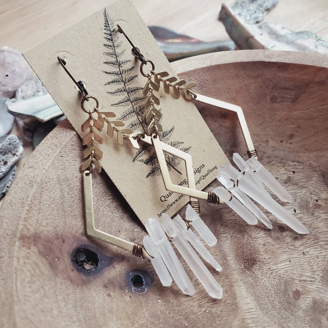 Hexagon Hoops Raw Quartz Earrings for Bride Wedding | Etsy