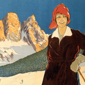 Vintage Skiing Poster, Classical Travel Poster of Cortina D'ampezzo ...