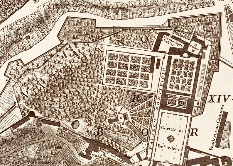 Vatican Map 1748, Old Map of Vatican City, Rome in High Resolution ...