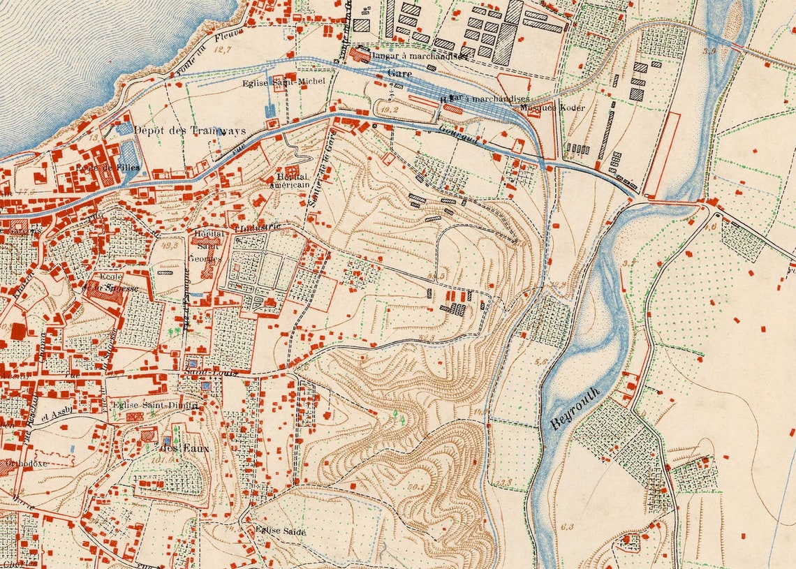 Beirut Map in 5 Sizes up to 60x40″ Old Map of Beirut, Lebanon 1922 in ...