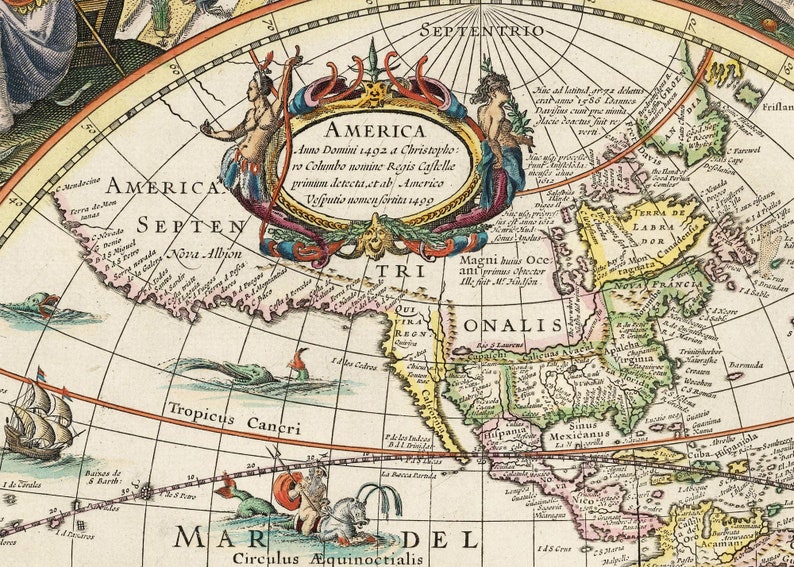 Map of the World 1636 Colorful Old World Map in High - Etsy