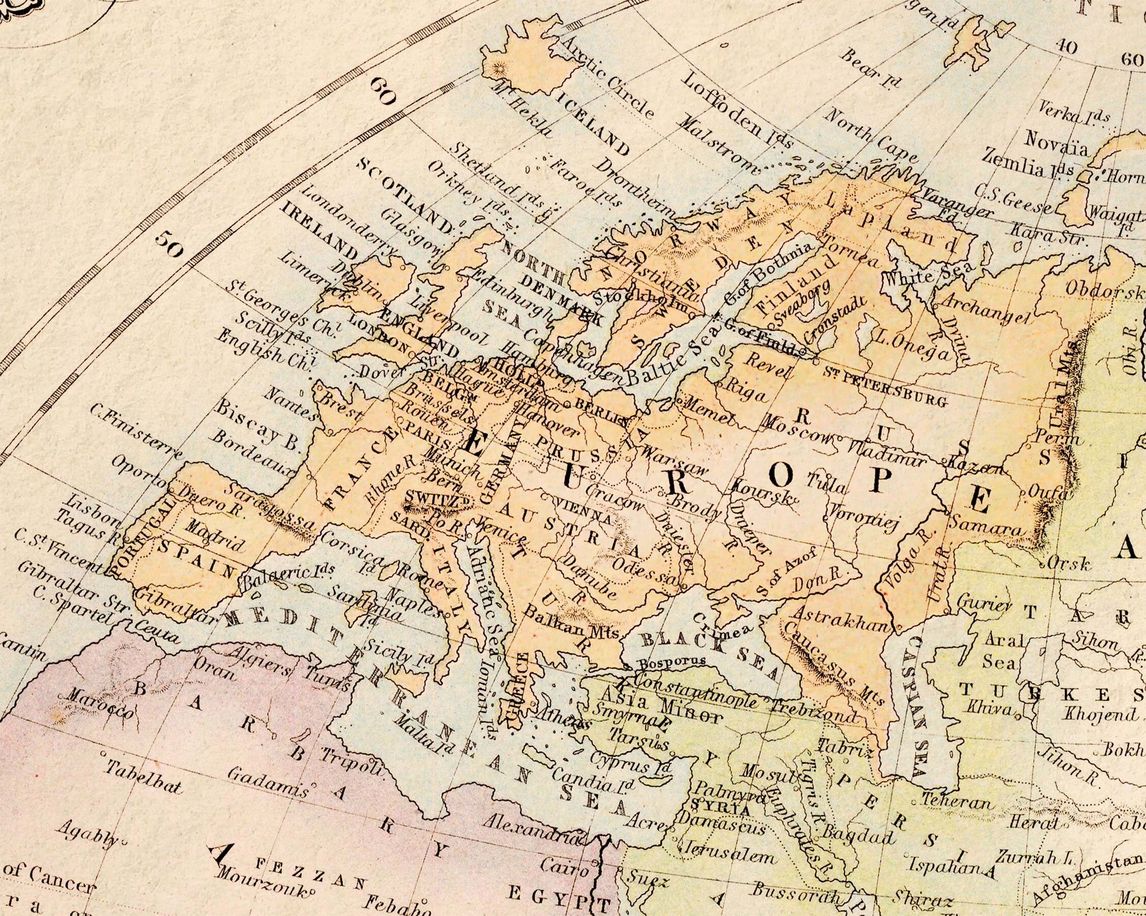 Victorian World Map, Map of the World 1849 With Mountains & Rivers, 5 ...