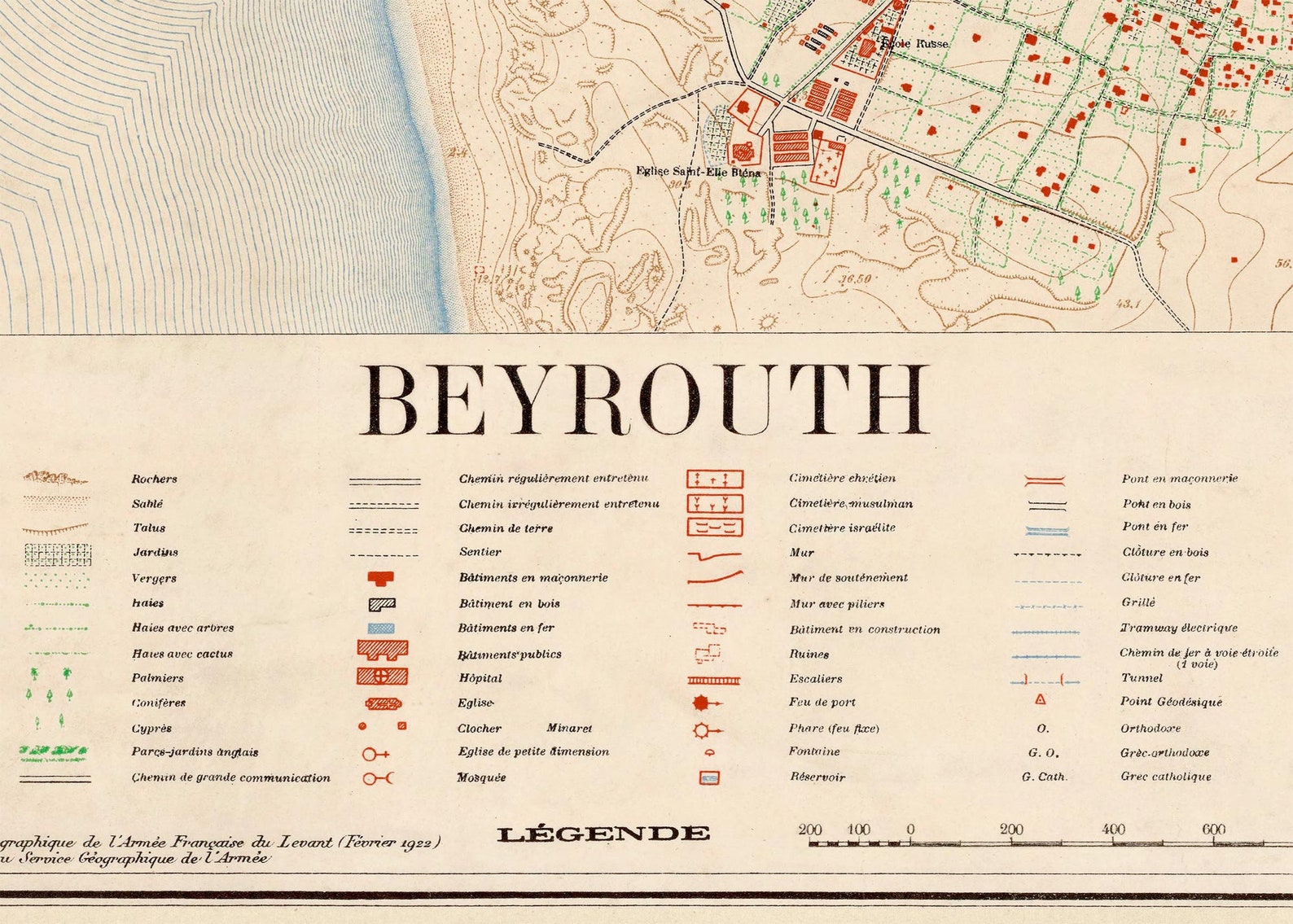 Beirut Map in 5 Sizes up to 60x40″ Old Map of Beirut, Lebanon 1922 in ...