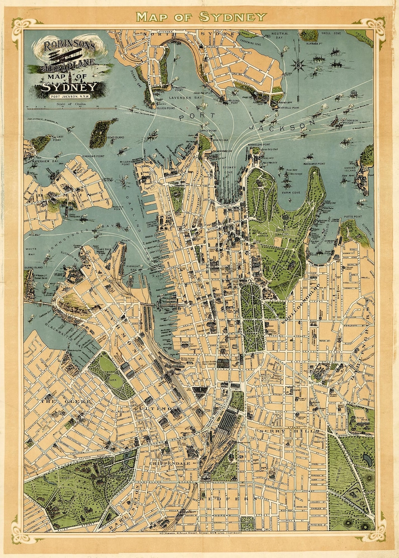 Sydney Map 1922 Old Map of Sydney Australia in High - Etsy