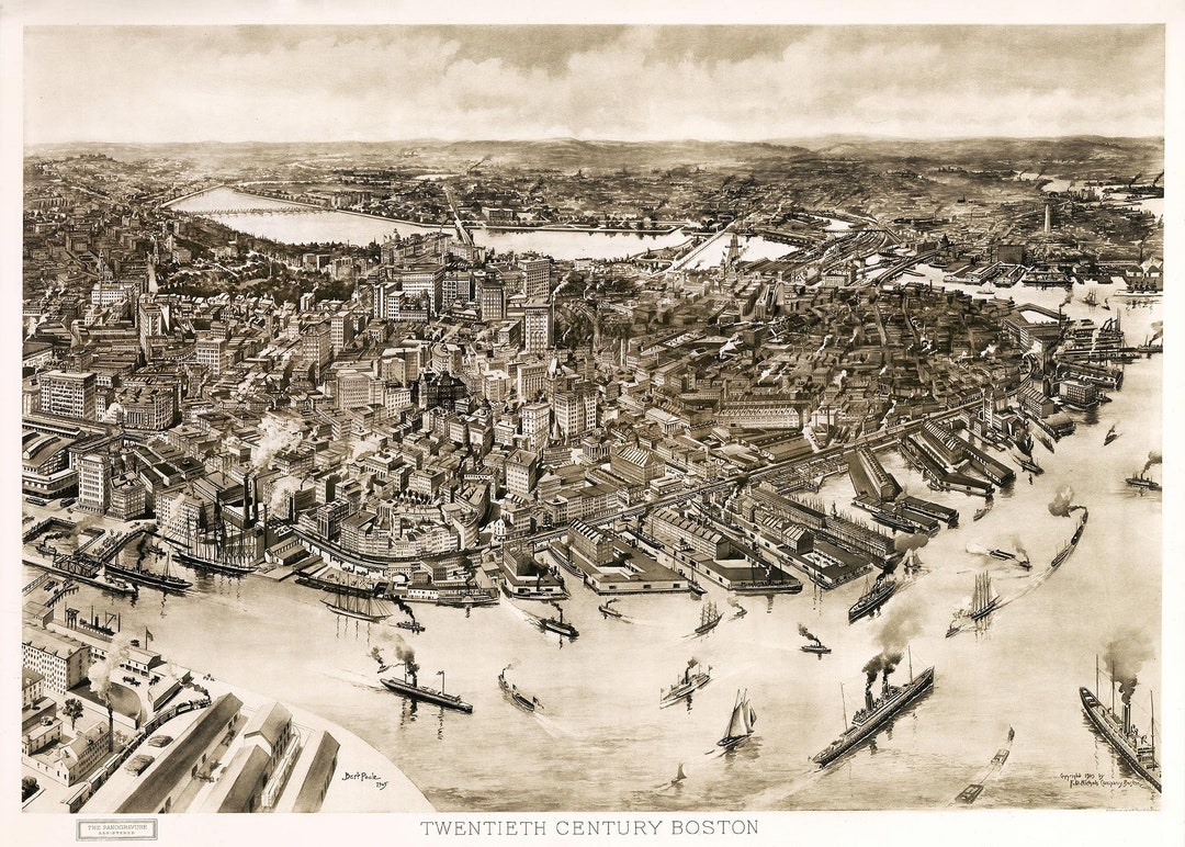 Boston Map 1905, Vintage Map of Boston, MA in High Resolution Prints up ...